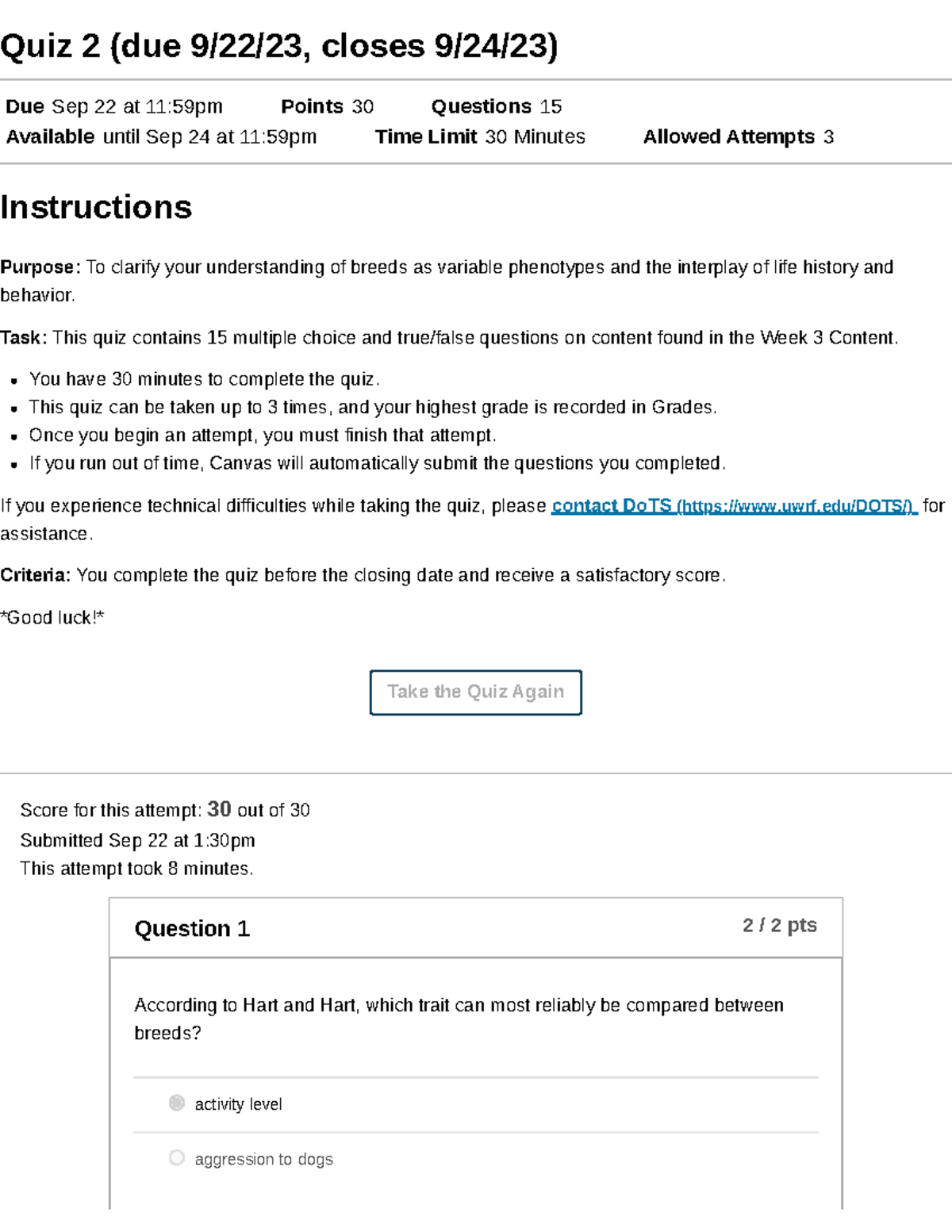 Quiz 2 attempt 2 - quiz from shelly volsche - Quiz 2 (due 9/22/23 ...