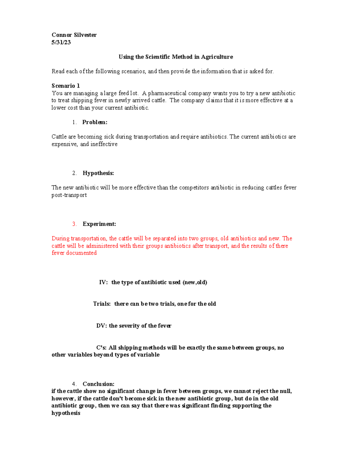Lab 1 - Work - Connor Silvester 5/31/ Using the Scientific Method in ...