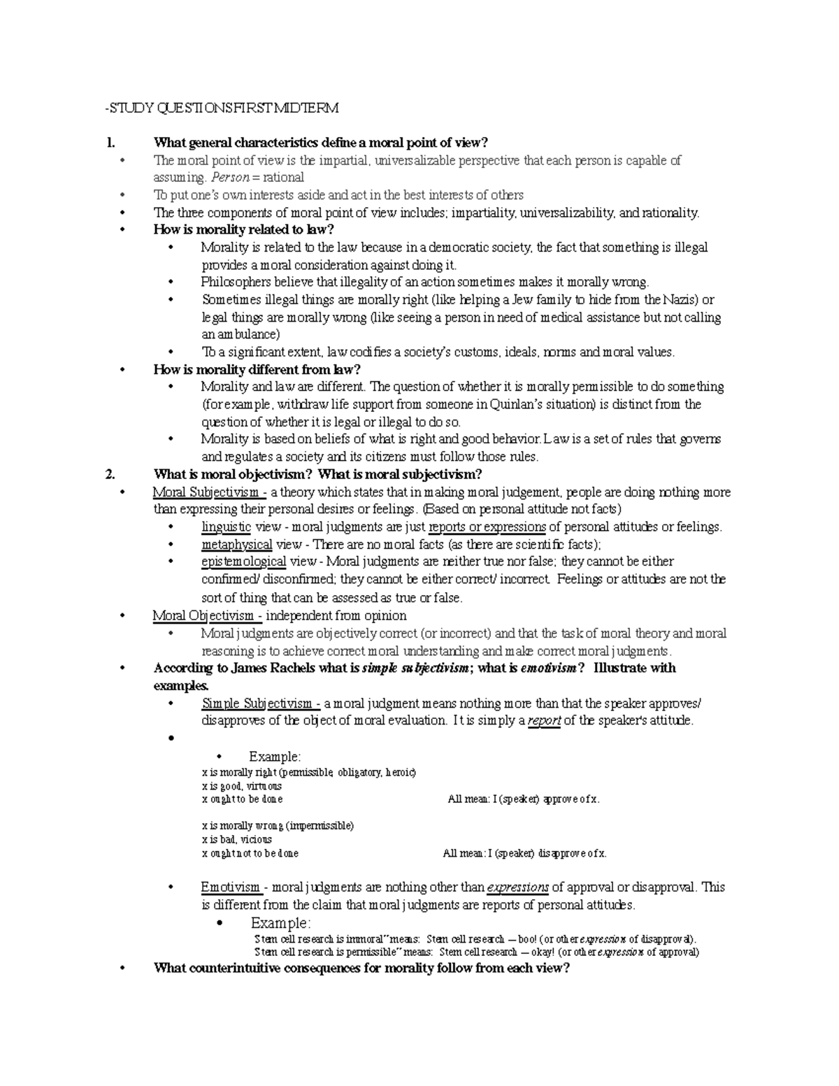 Midterm 1 Study Guide -STUDY QUESTIONS FIRST MIDTERM What general ...