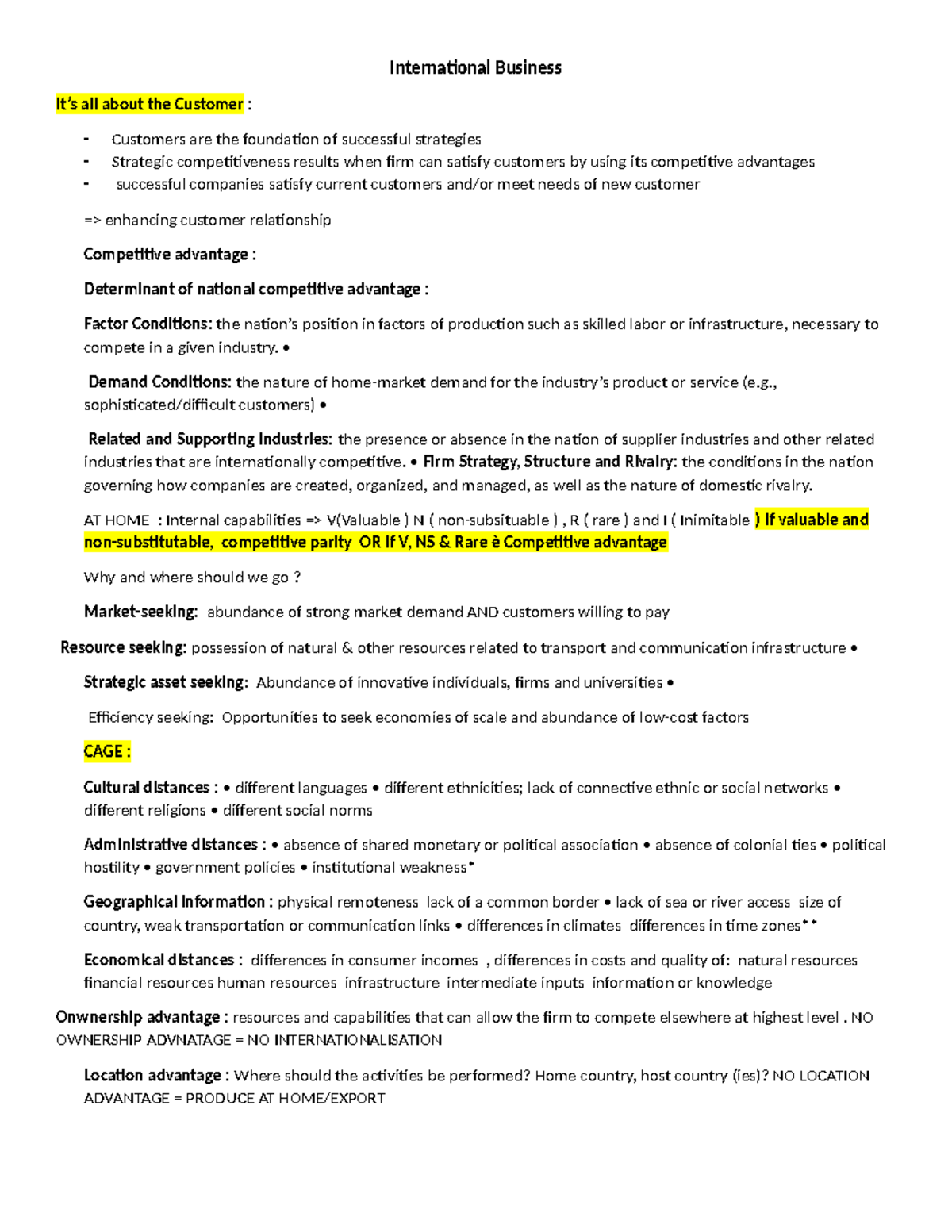 Chit sheet IB - International Business It’s all about the Customer ...