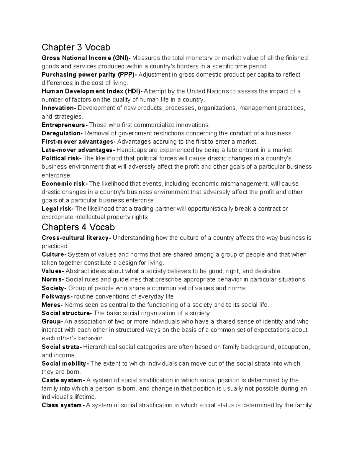 MAN 3600 Chapter 3 and 4 Vocab - Chapter 3 Vocab Gross National Income ...