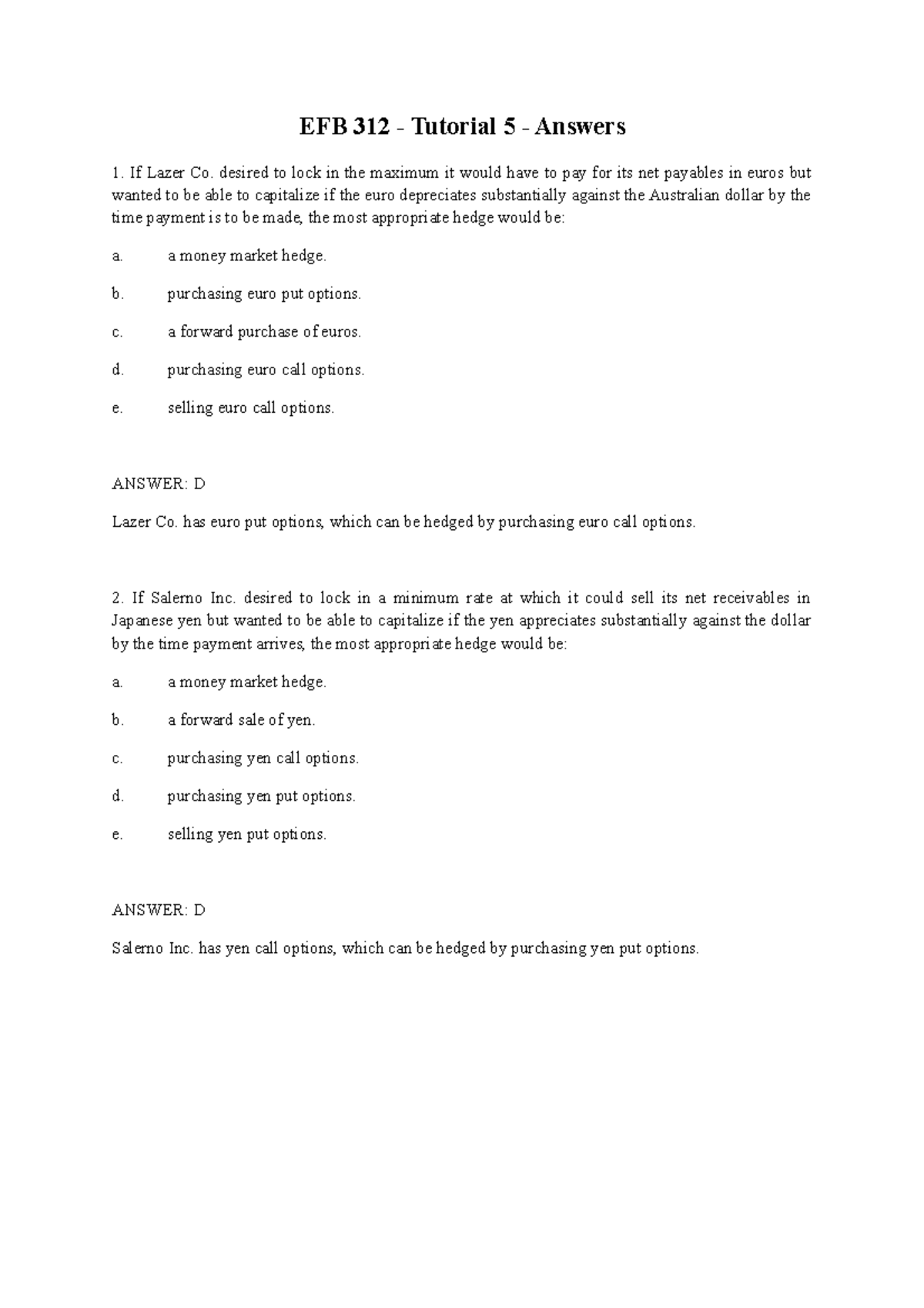 Tutorial 5 - 2022 S2 - Answers - EFB 312 - Tutorial 5 - Answers If ...