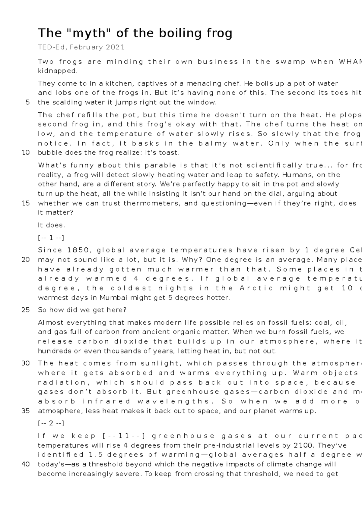 The myth of the boiling frog with answers - The "myth" of the boiling ...