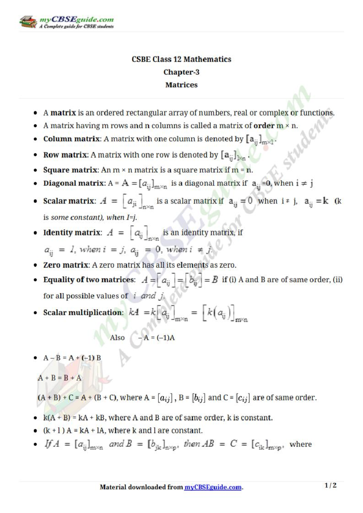 12 maths key notes ch 03 matrices - ayCBSEguide Complete guide for CBSE ...