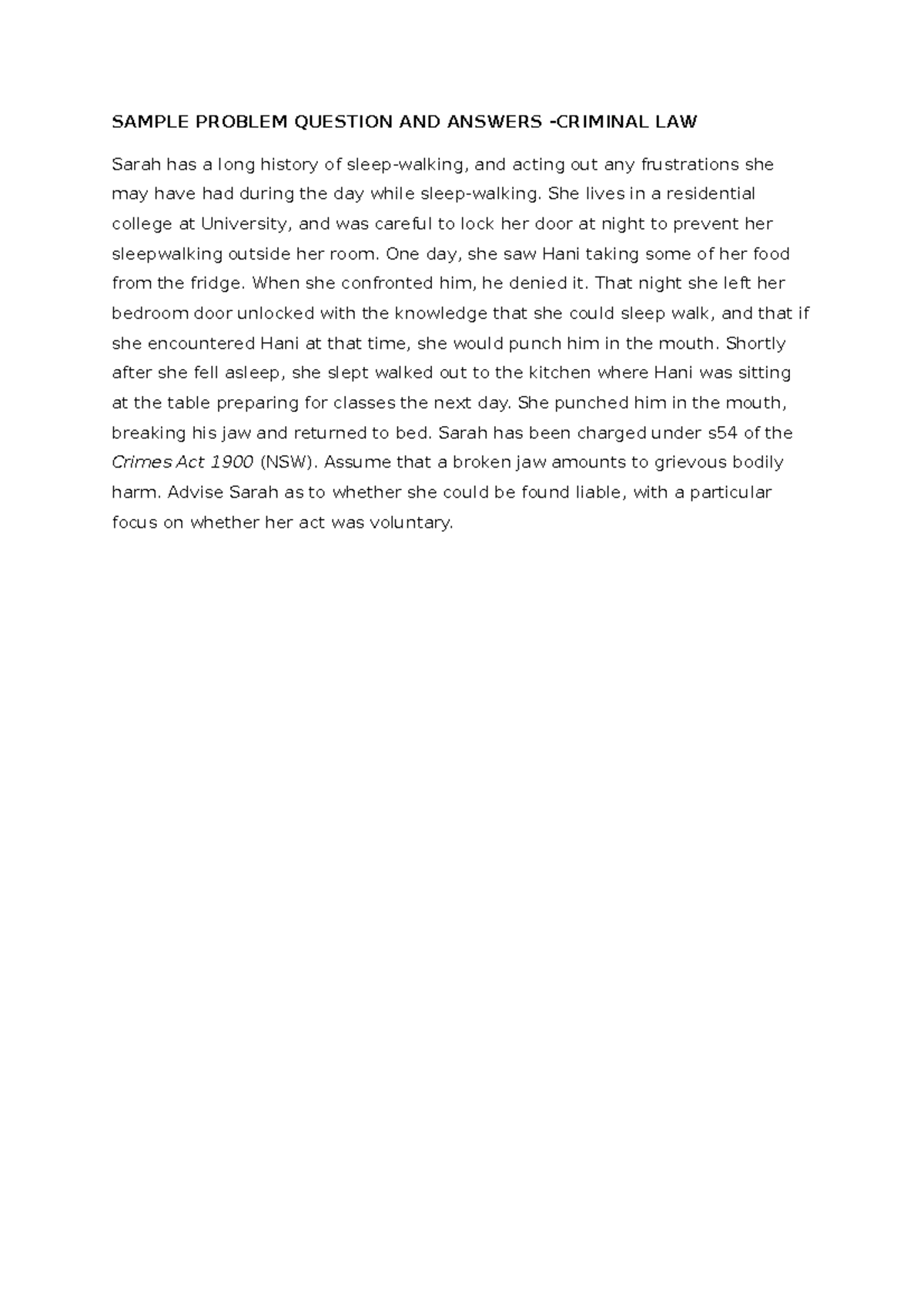 Sample Answers TO Sarah Question WEEK 4 Criminal LAW - colour coded ...