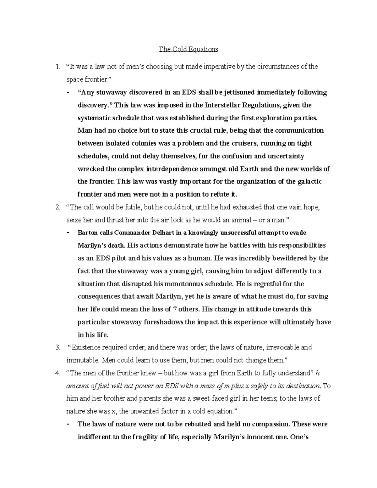 The Cold Equations - Assignment - The Cold Equations “It was a law not ...