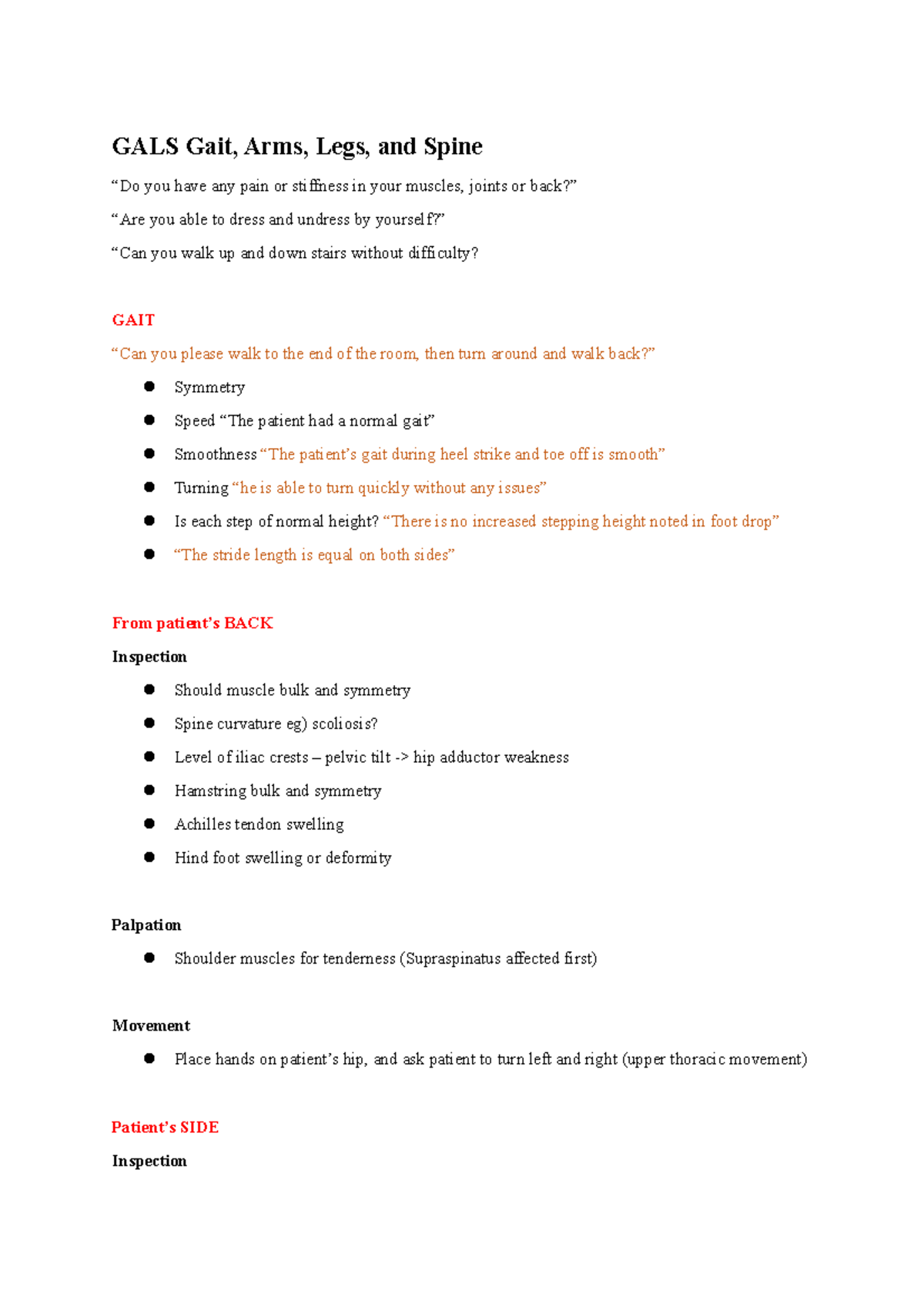 GALS examination OSCE physical examination - GALS Gait, Arms, Legs, and ...