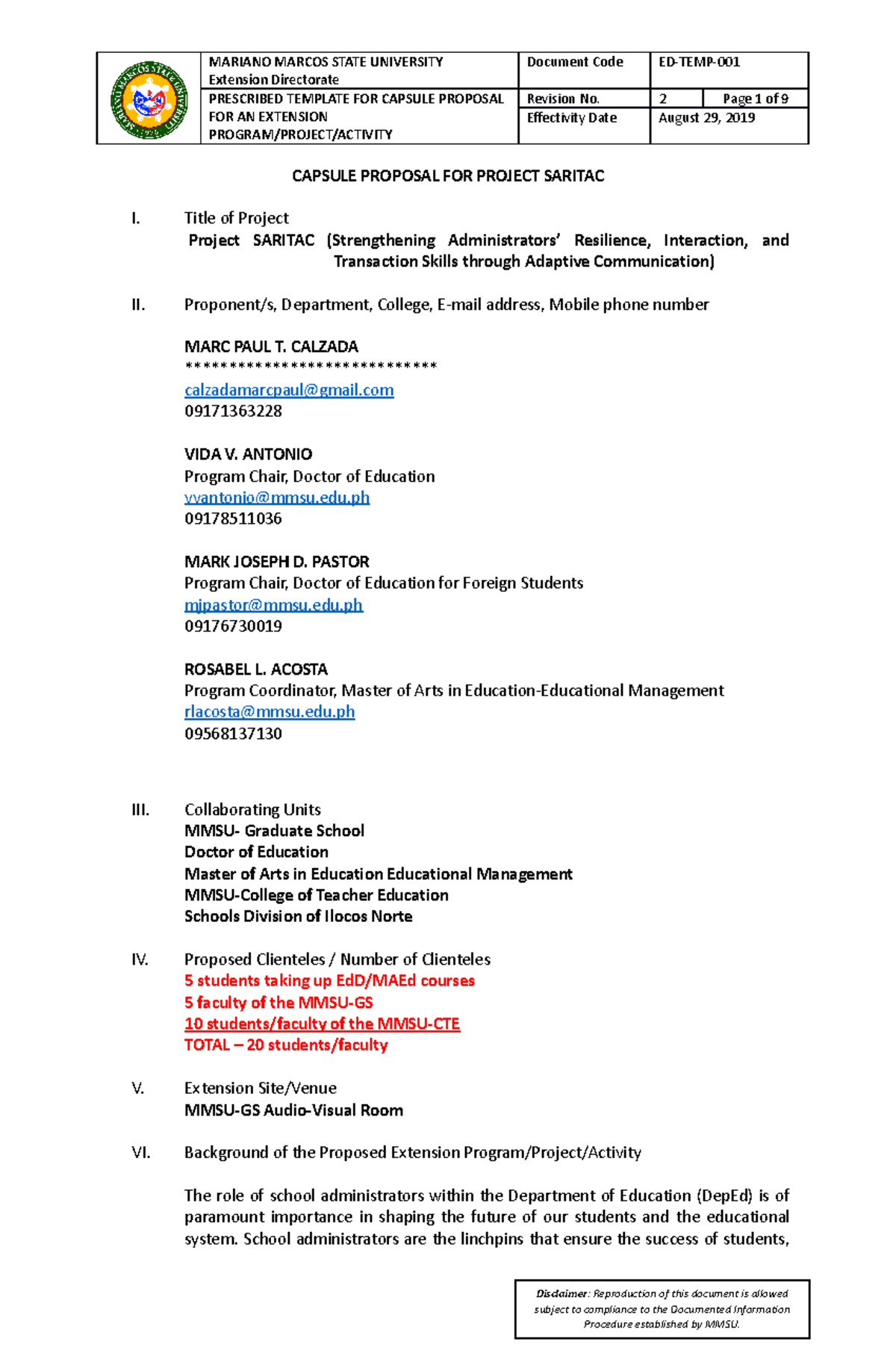 Calzada & Anonio-Project Saritac - Extension Directorate PRESCRIBED ...