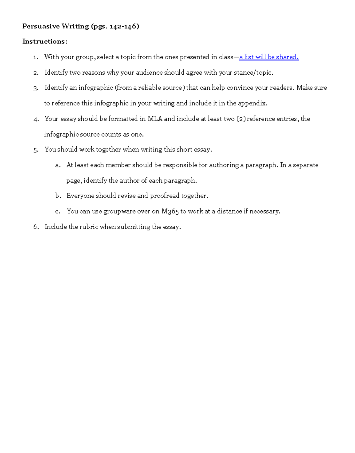Persuasive Writing Assignment - Persuasive Writing (pgs. 142-146 ...