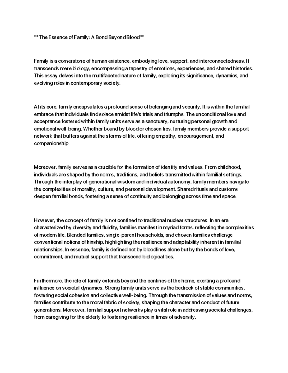 Family Essay - The Essence of Family: A Bond Beyond Blood Family is a ...
