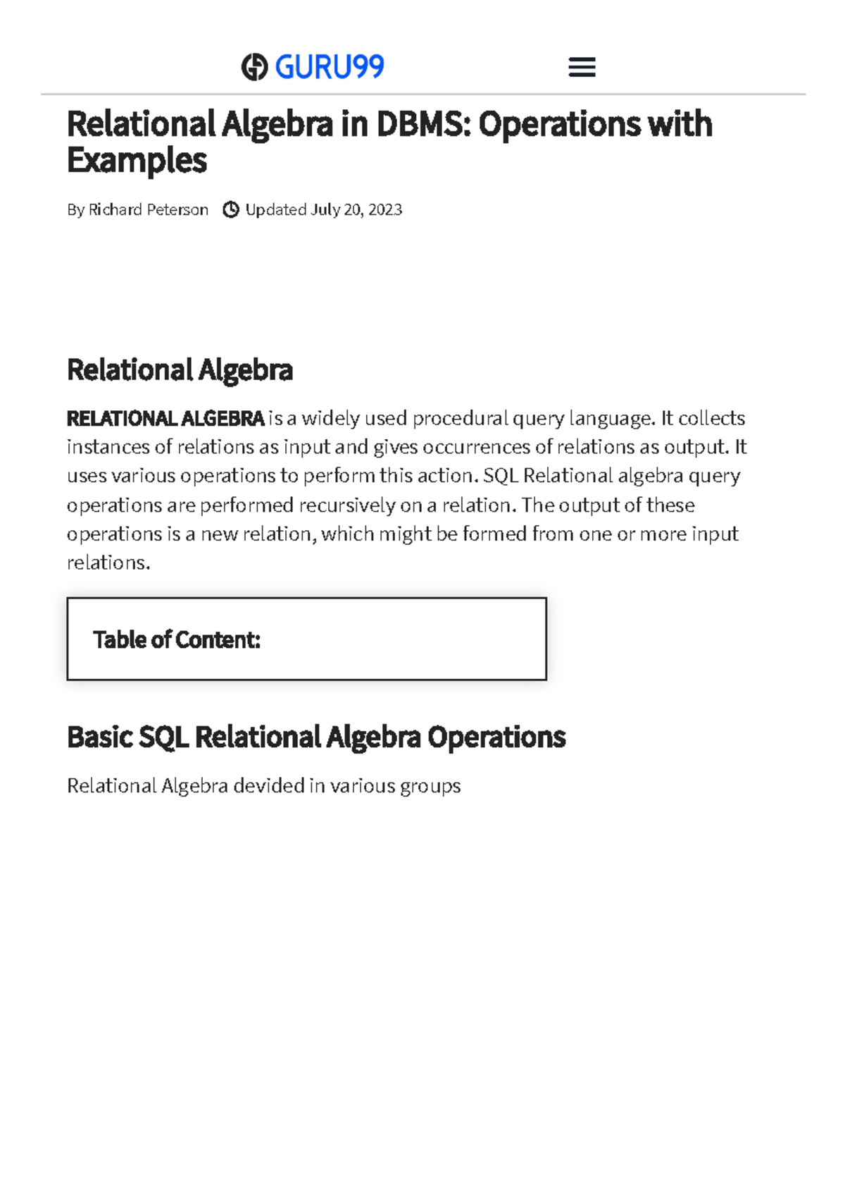 Relational Algebra in DBMS Operations with Examples - Relational ...