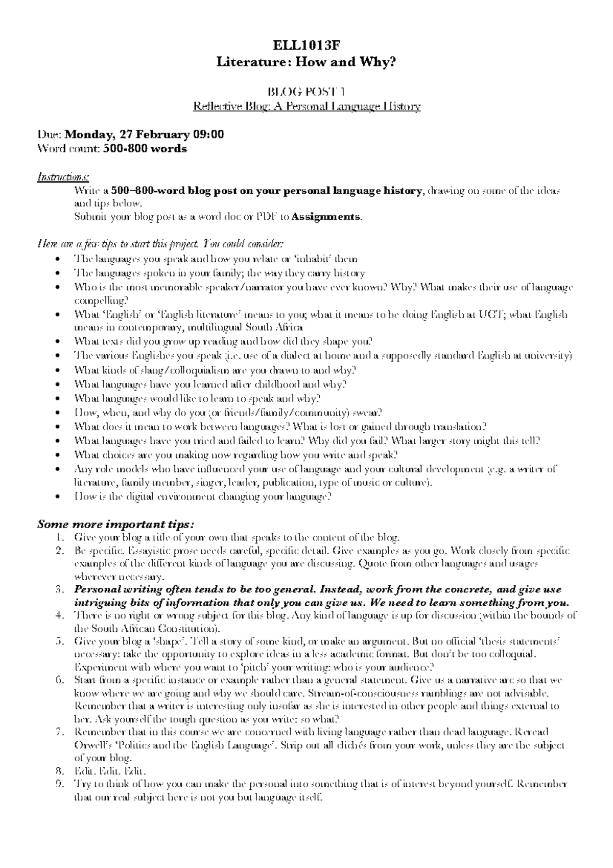 ELL1013F Blog 1 - ELL1013F Literature: How and Why? BLOG POST 1 ...