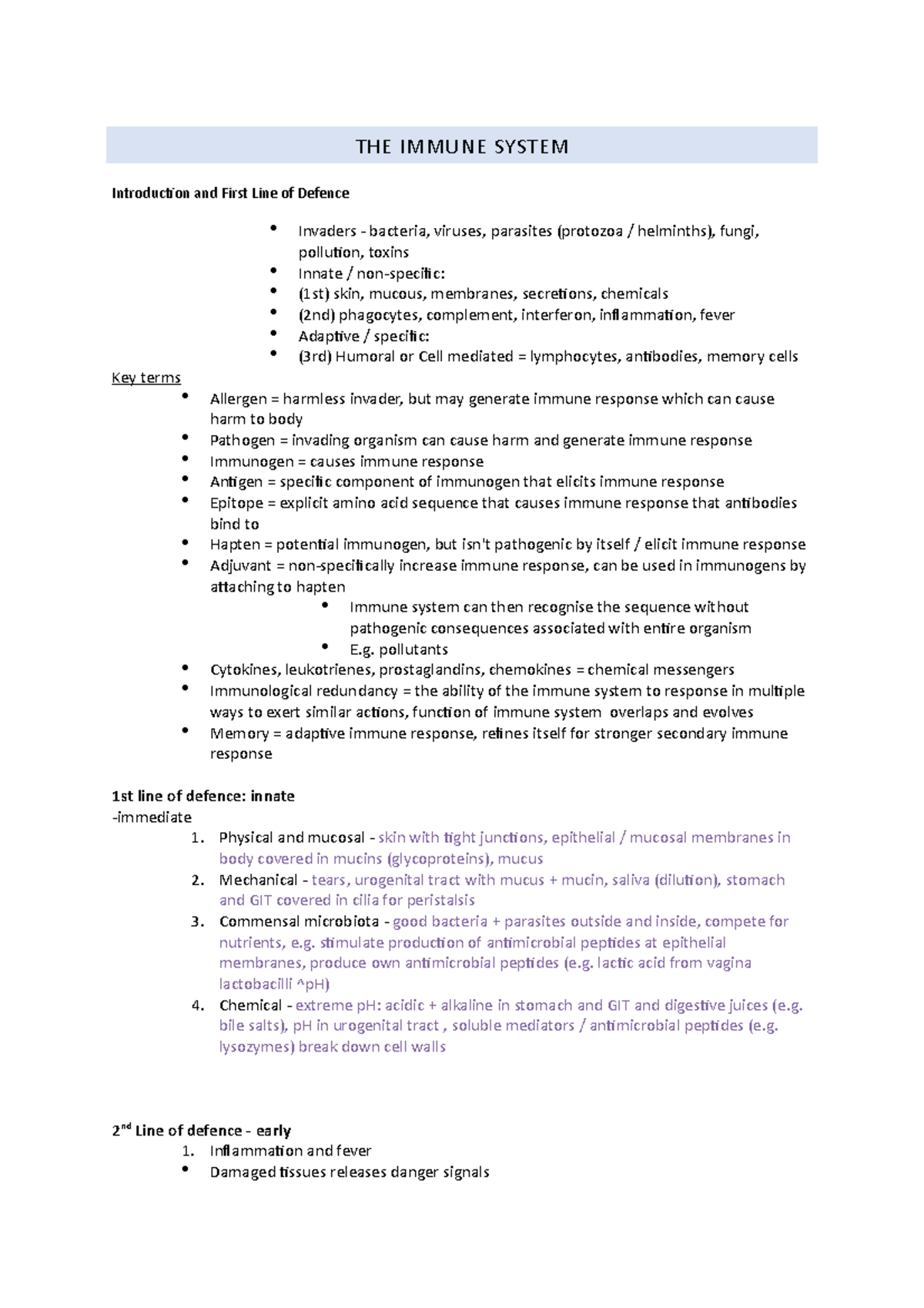 The Immune System Lecture Notes Sem2 Lecture 1 5 The Immune System