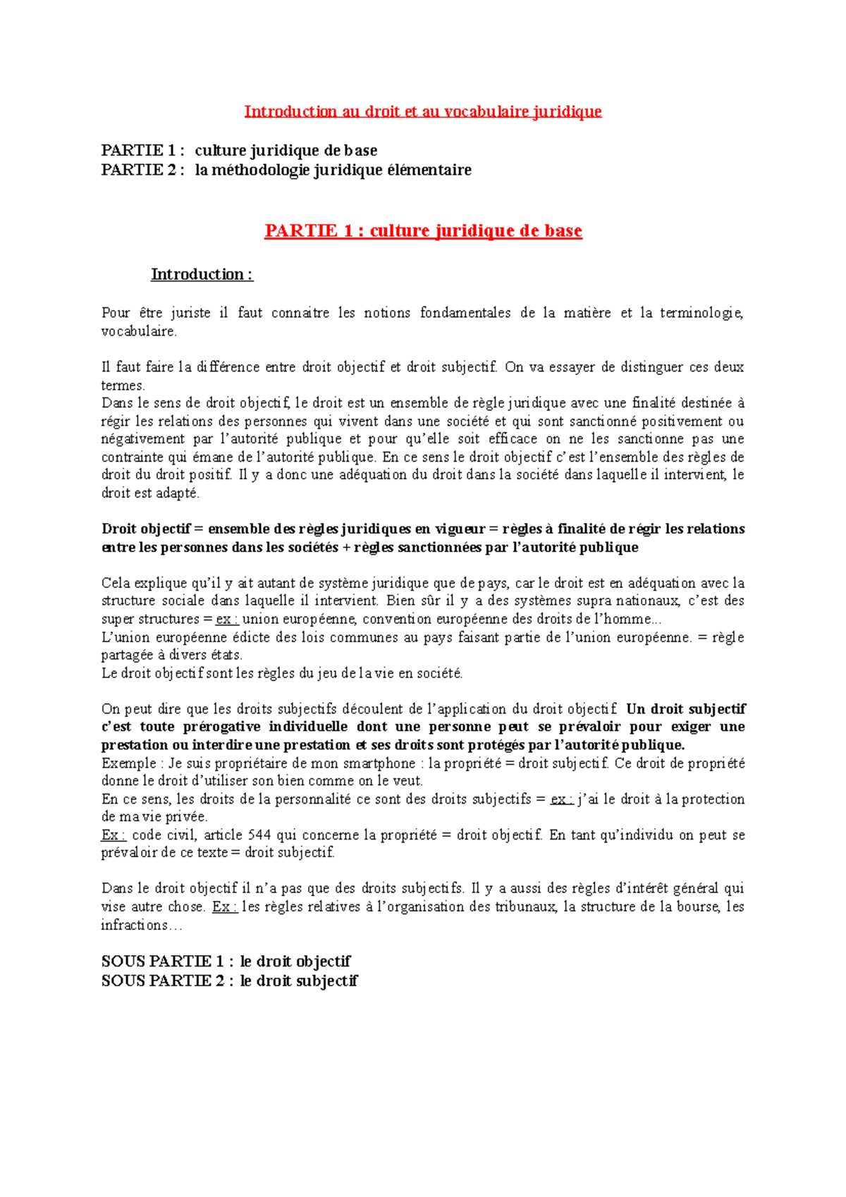Introduction au droit et au vocabulaire juridique - Il faut faire la différence entre droit ...