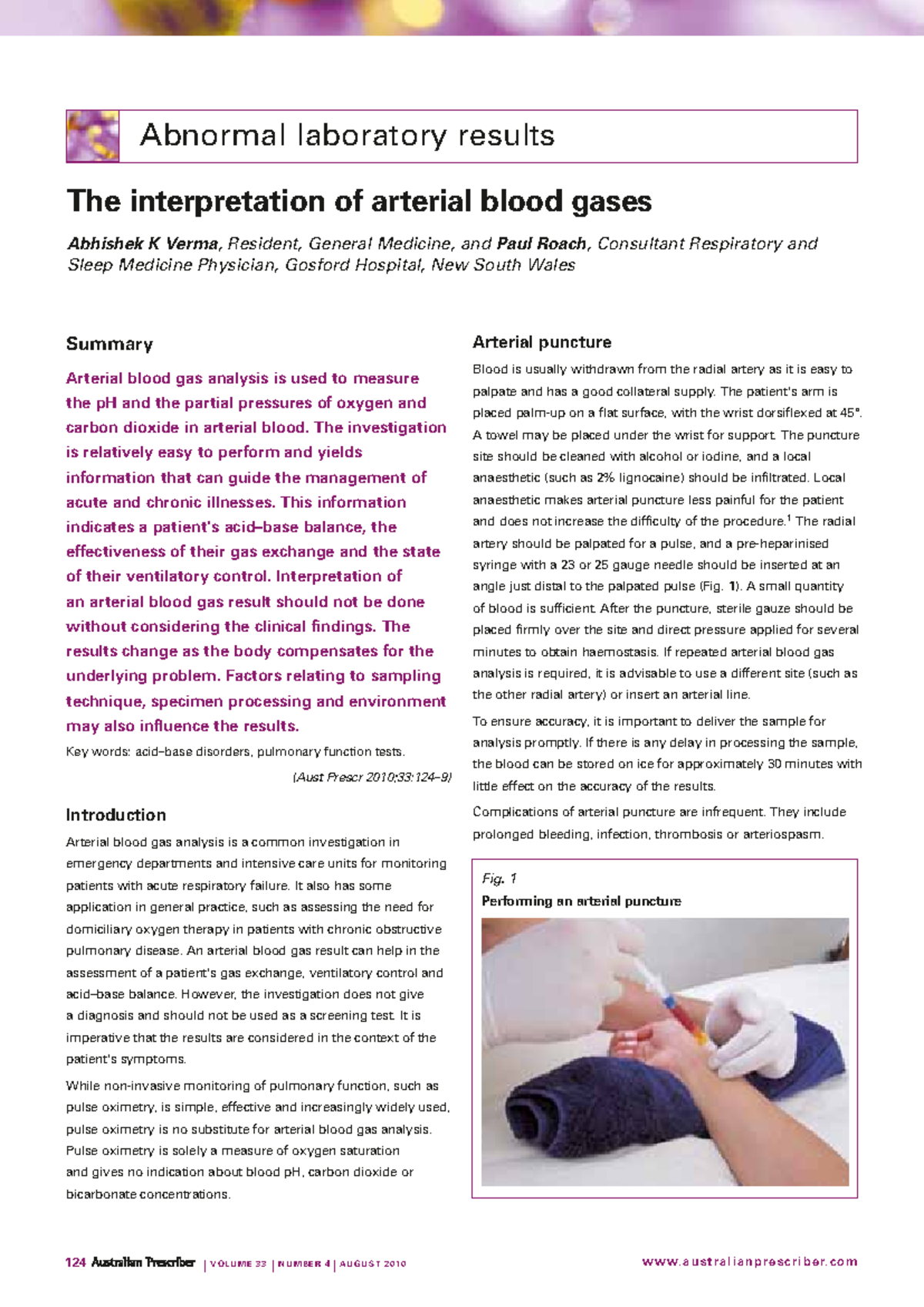 The interpretation of arterial blood gases - 124 | V o l u m e 3 3 | N ...