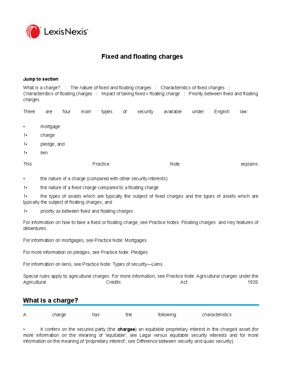 Fixed and floating charges - For information on mortgages, see Practice ...