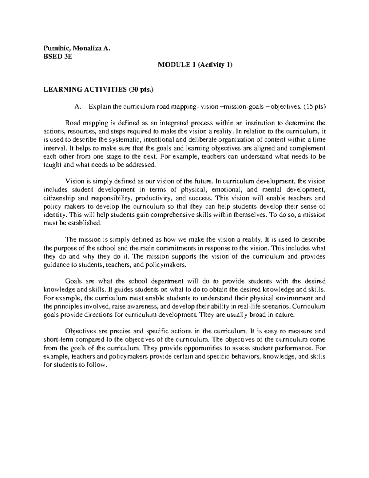 Pumihic, Monaliza A. Module 1 (Activity 1) - Pumihic, Monaliza A. BSED ...