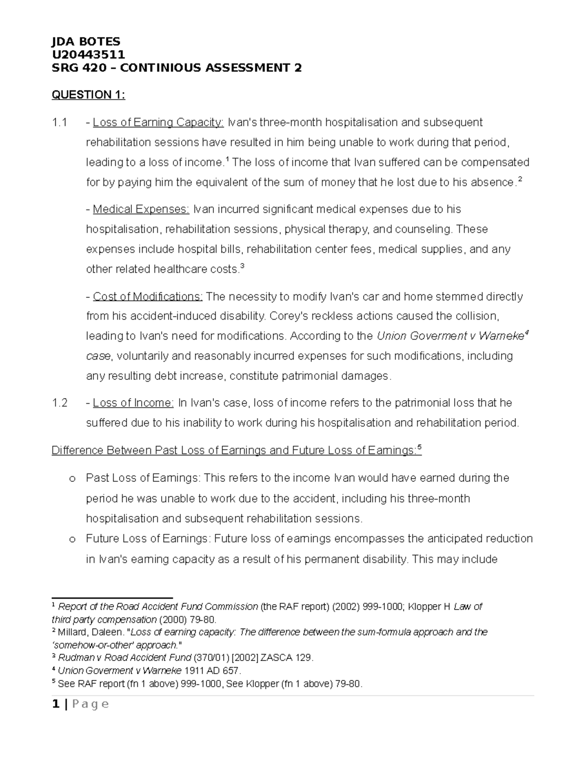 SGR Continious Assessment 1 - JDA BOTES U SRG 420 – CONTINIOUS ...