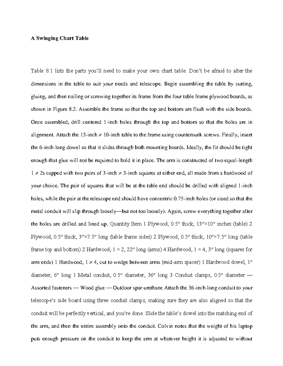 A Swinging Chart Table - A Swinging Chart Table Table 8 lists the parts ...