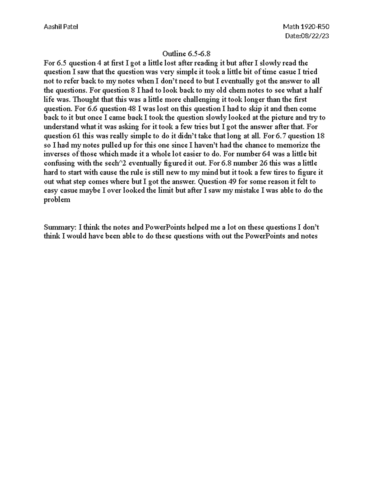 Outline 6 - noted - Aashil Patel Math 1920-R Date:08/22/ Outline 6-6 ...
