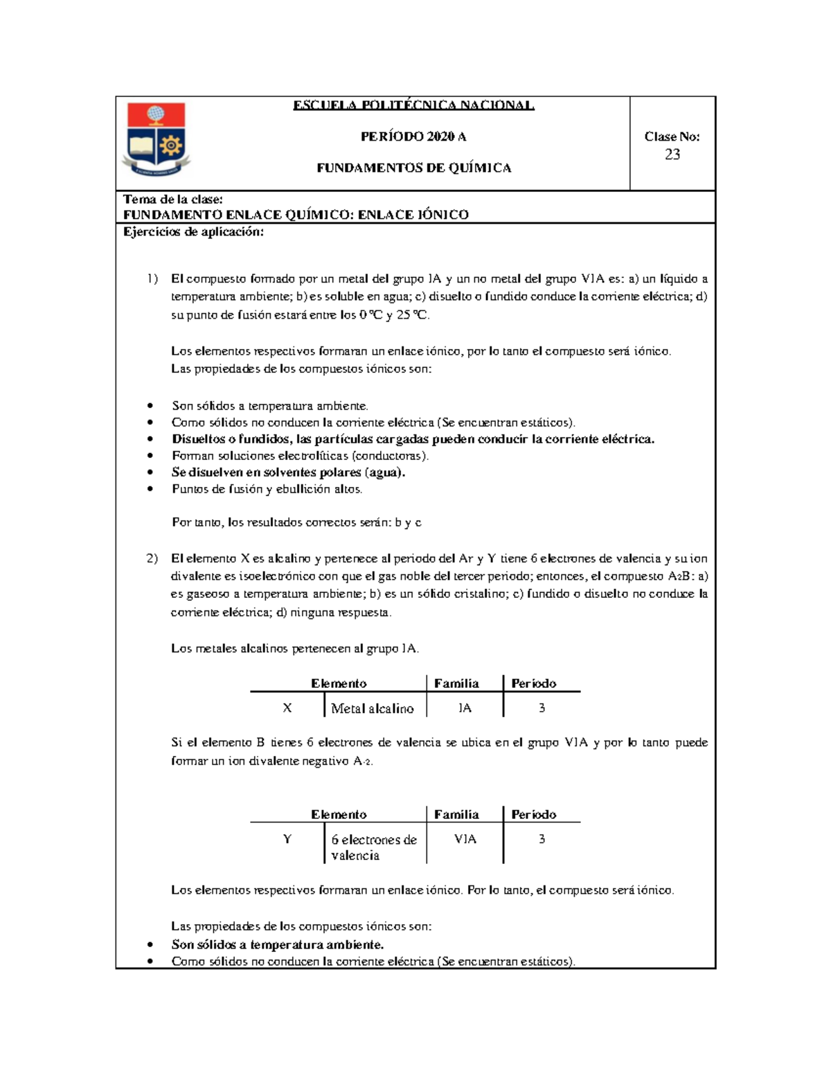 Clase 23 ER - .................. - ESCUELA POLITÉCNICA NACIONAL PERÍODO ...