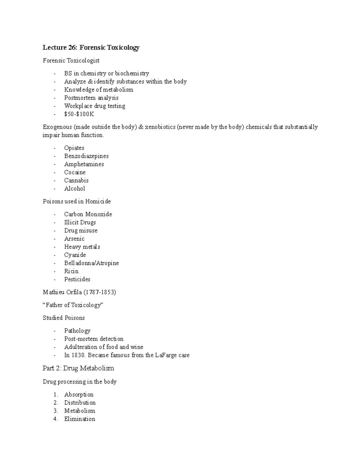 Lecture 26 - Lecture 26: Forensic Toxicology Forensic Toxicologist BS ...