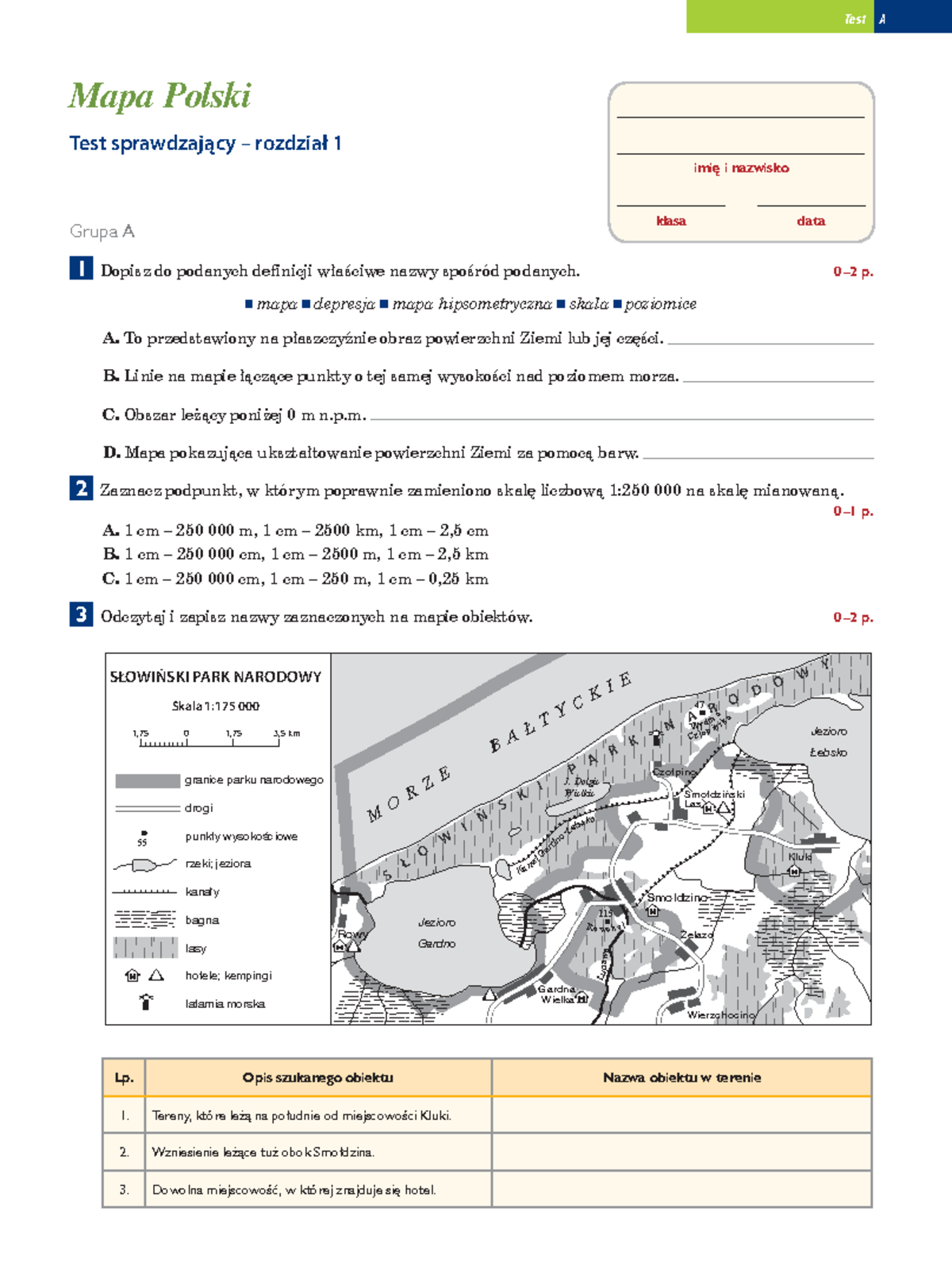 1 Test - AB - Mapa Polski - mapa skala - Test A imię i nazwisko klasa ...