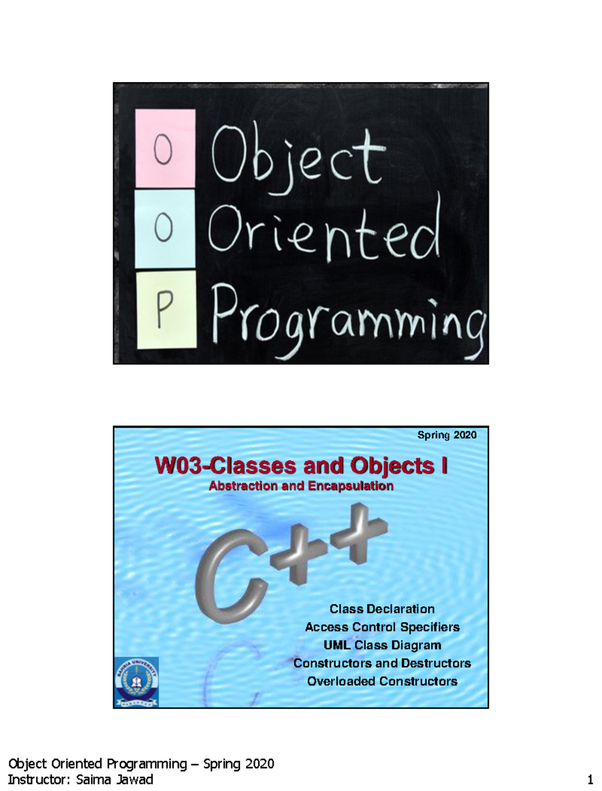 W03Classes and Objects I - Object Oriented Programming –Spring 2020 1 ...