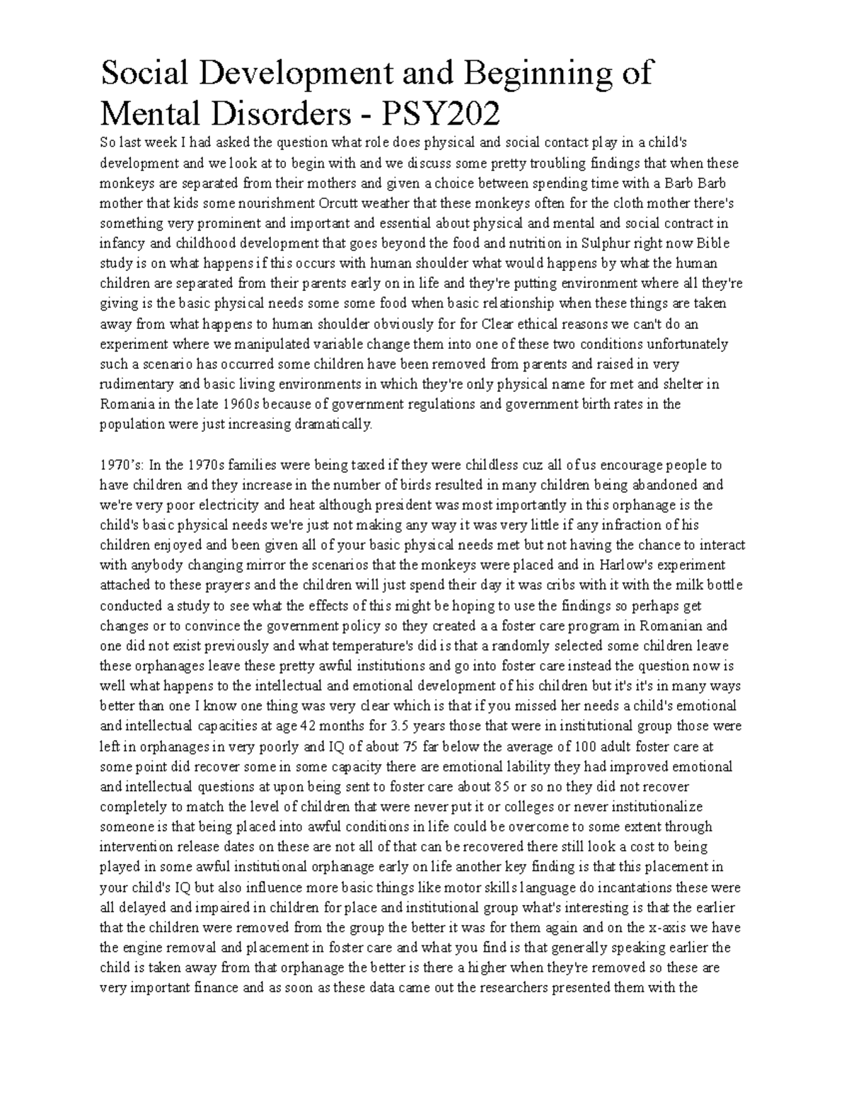 Social Development and Beginning of Mental Disorders - PSY202 - Mental ...