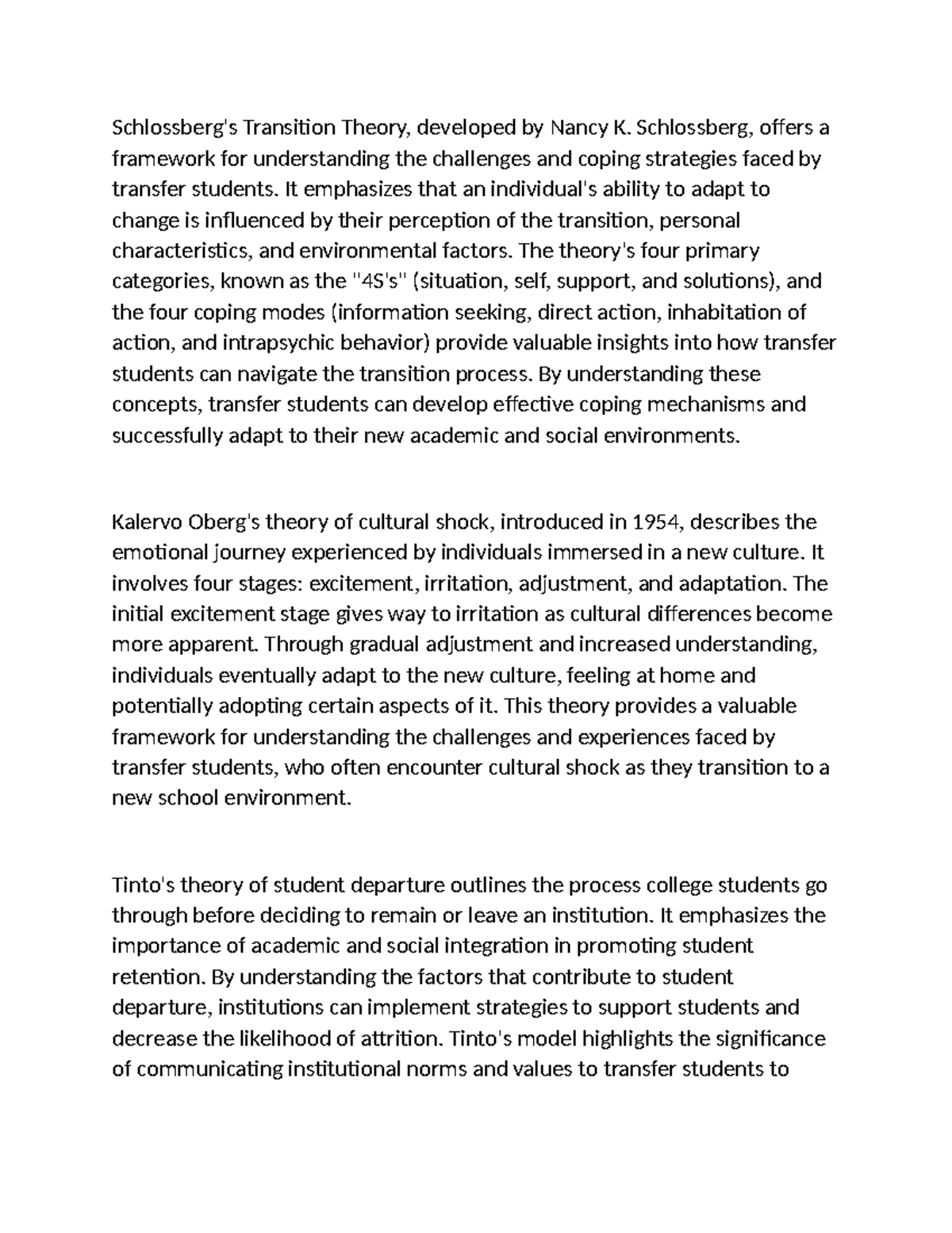 Schlossberg - book essays - Schlossberg's Transition Theory, developed ...