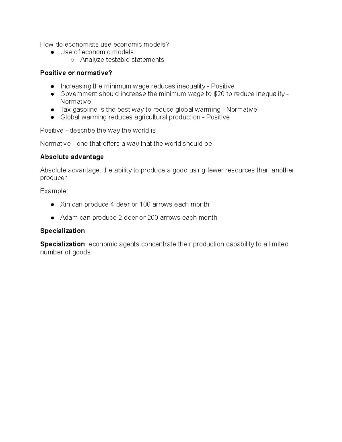 Class Notes #3 2-1-21 - How do economists use economic models? Use of ...