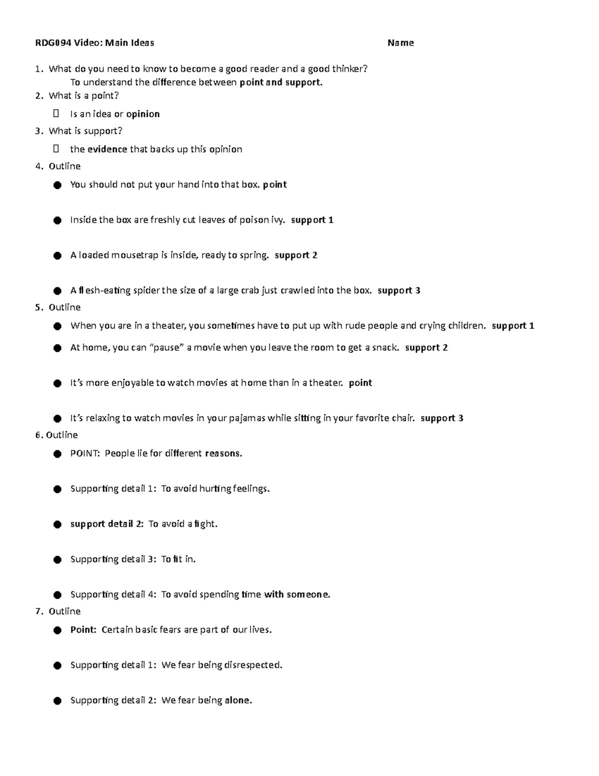 Study guide Ch 2 Video (Main Ideas) - RDG094 Video: Main Ideas Name ...