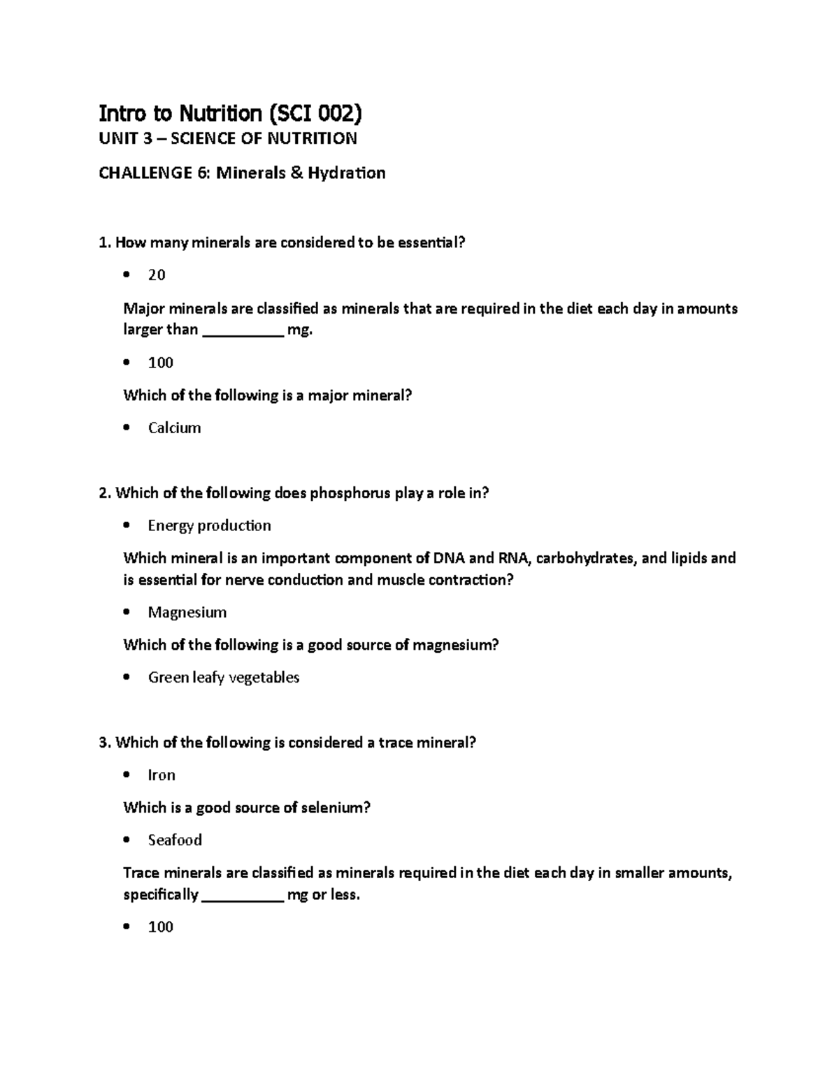 Intro to Nutri-SCI 002- Unit 3 Challenge 6 - Intro to Nutrition (SCI ...