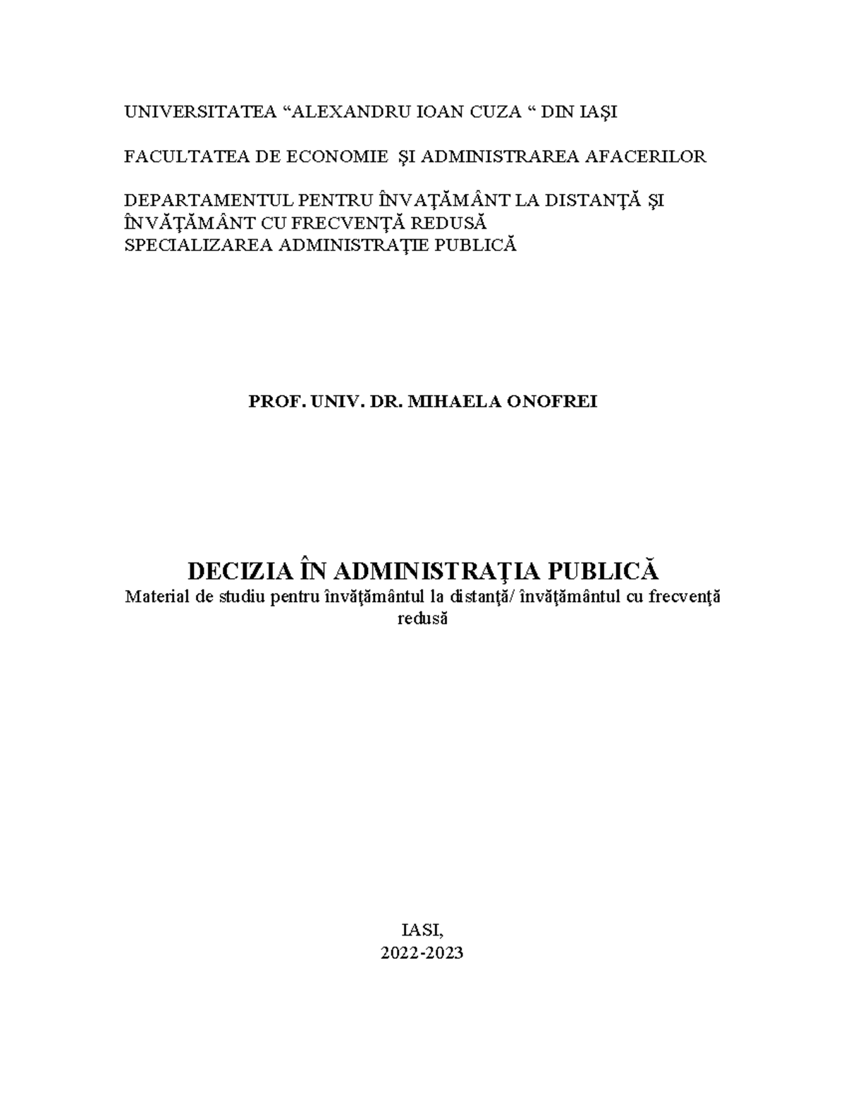 Suport curs Decizia in AP 2022-2023 - UNIVERSITATEA “ALEXANDRU IOAN ...