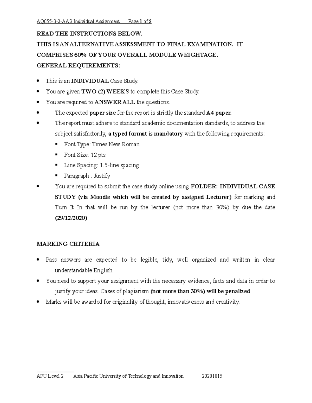 Audit Assurance - AA Question Paper Dec 2020 - READ THE INSTRUCTIONS ...