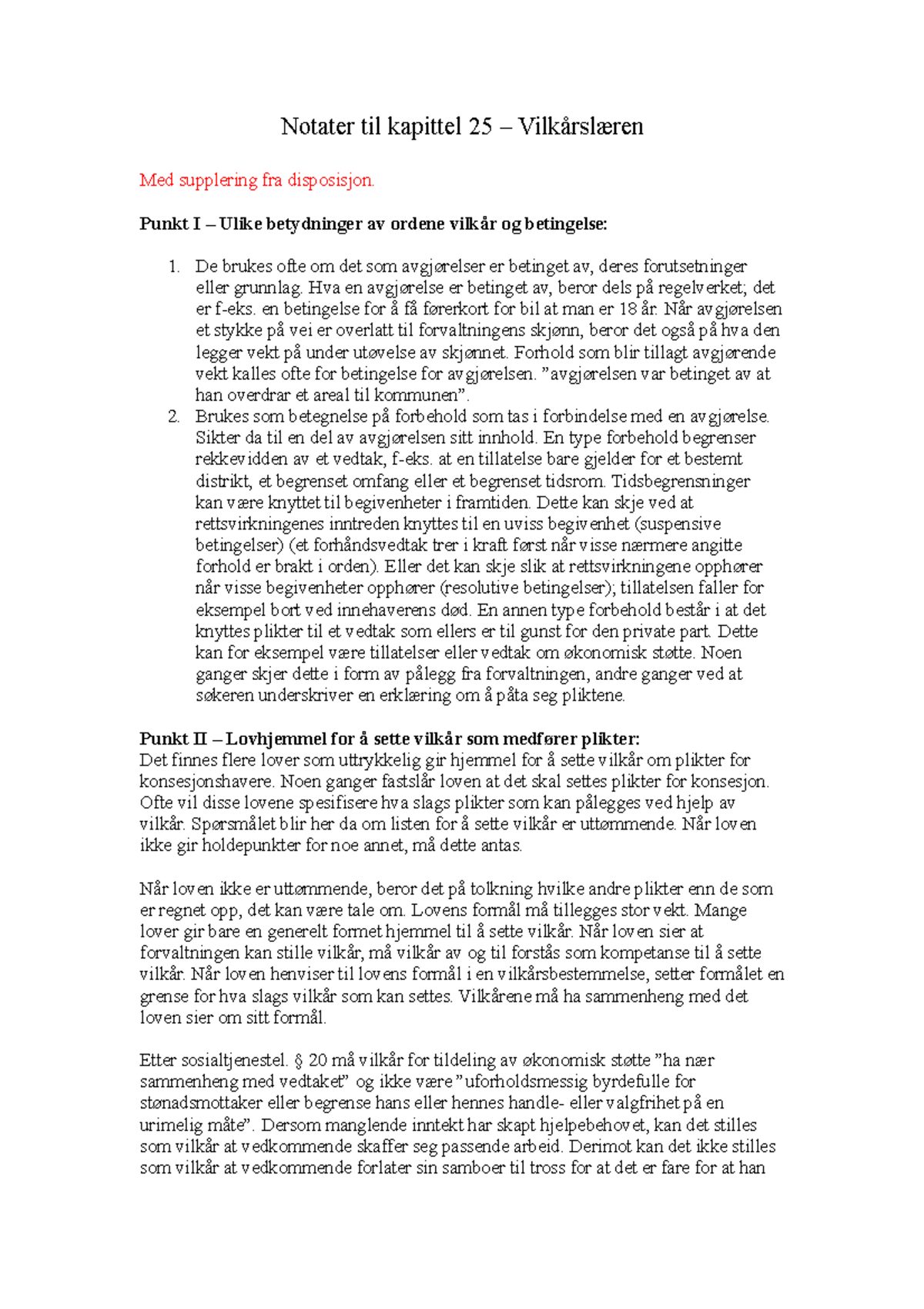 Notater til kapittel 25 – Vilkårslæren - Notater til kapittel 25 – Vilkårslæren Med supplering ...