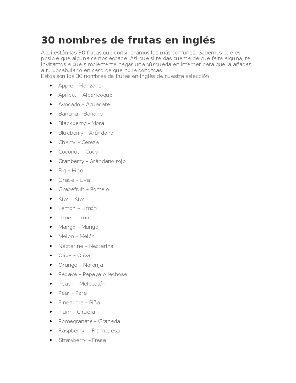 Todos Los Nombres De Frutas En Ingles