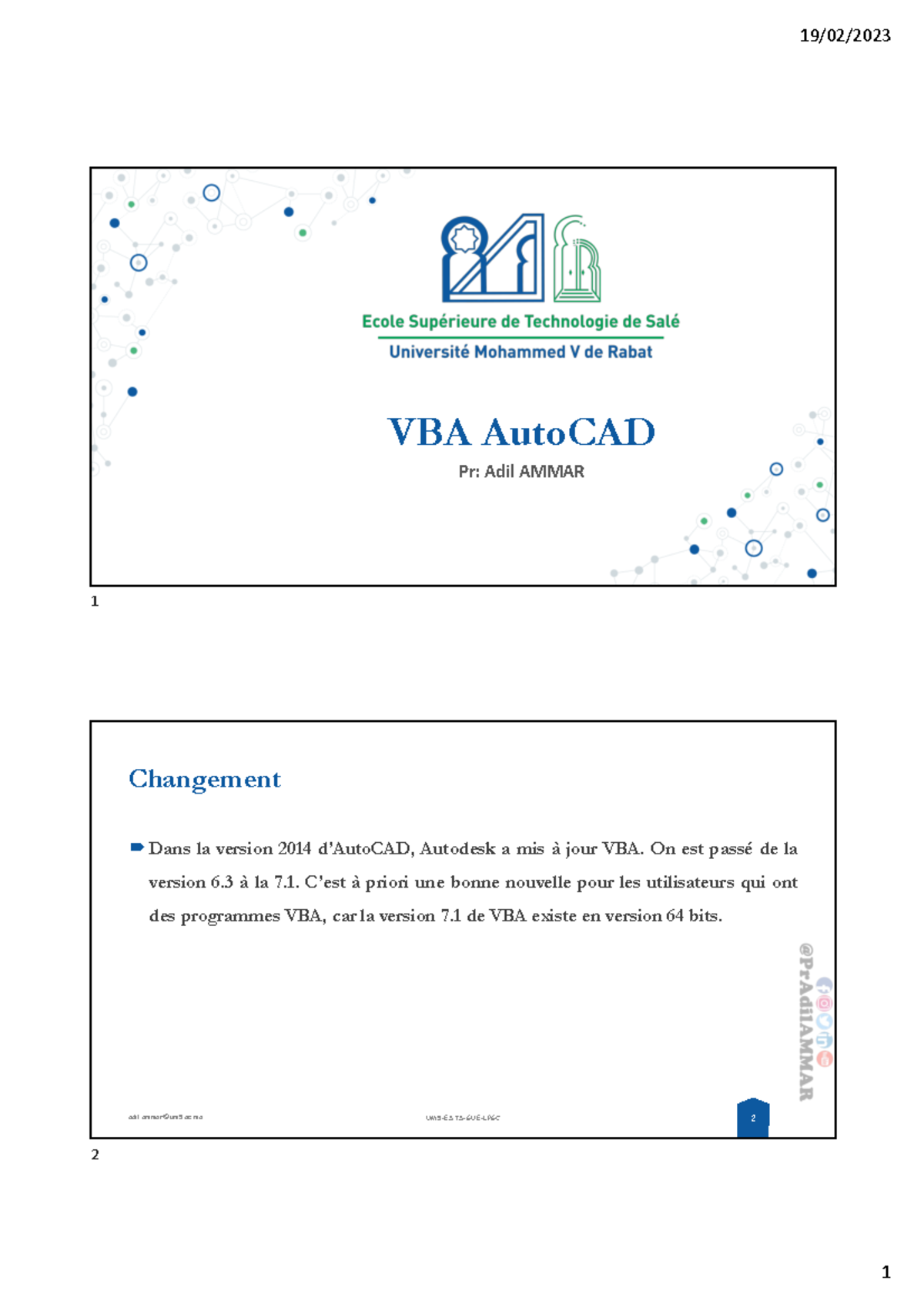 Cours VBA Auto CAD - Summary Informatique - VBA AutoCAD Pr: Adil AMMAR 1 ####### UM 5-ESTS-GUE ...