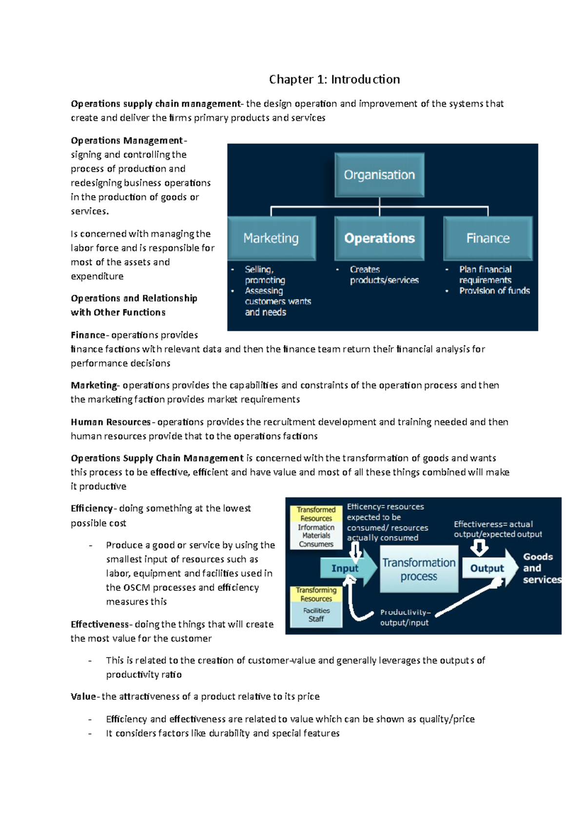 Operations Management - Chapter 1: Introduction Operations supply chain ...