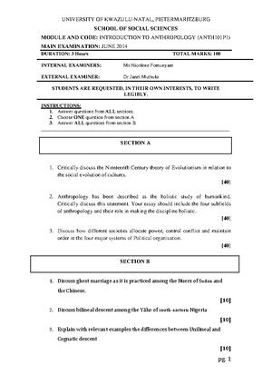 ANTH 101 Course Outline - UNIVERSITY OF KWAZULU-NATAL HOWARD COLLEGE ...