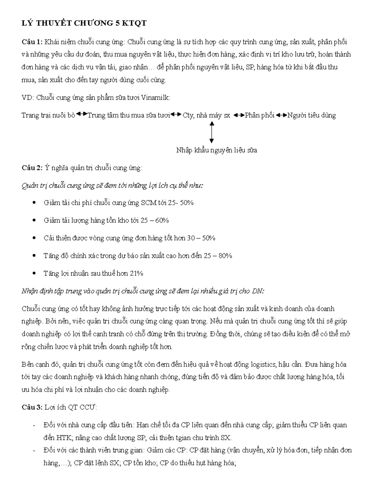 LÝ THUYẾT CHƯƠNG 5 KTQT - KTQT - LÝ THUYẾT CHƯƠNG 5 KTQT Câu 1: Khái niệm chuỗi cung ứng: Chuỗi ...