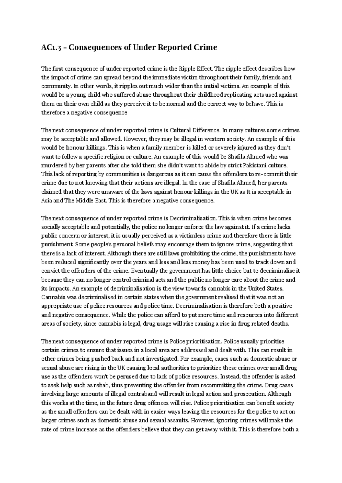 Unit 1 AC1.3 - Consequences of Under Reported Crime - AC1 ...