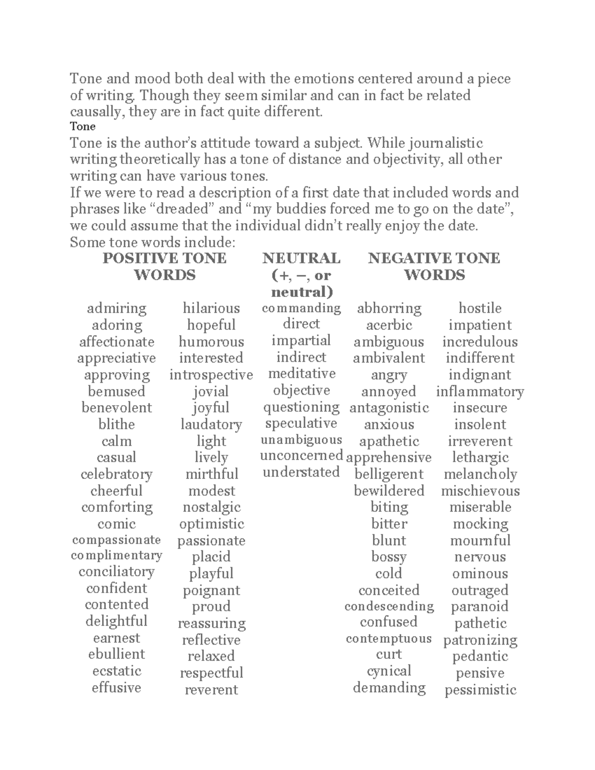 Tone and mood - Tone and mood cheat sheet - Tone and mood both deal ...