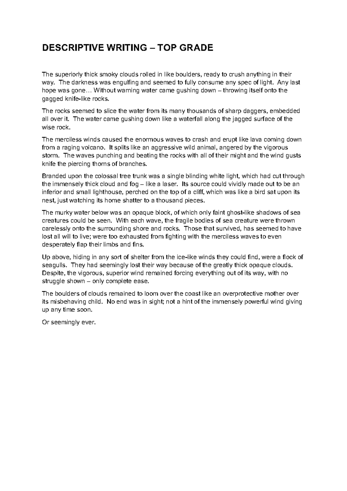 Descriptive-Writing 1 example - DESCRIPTIVE WRITING – TOP GRADE The ...
