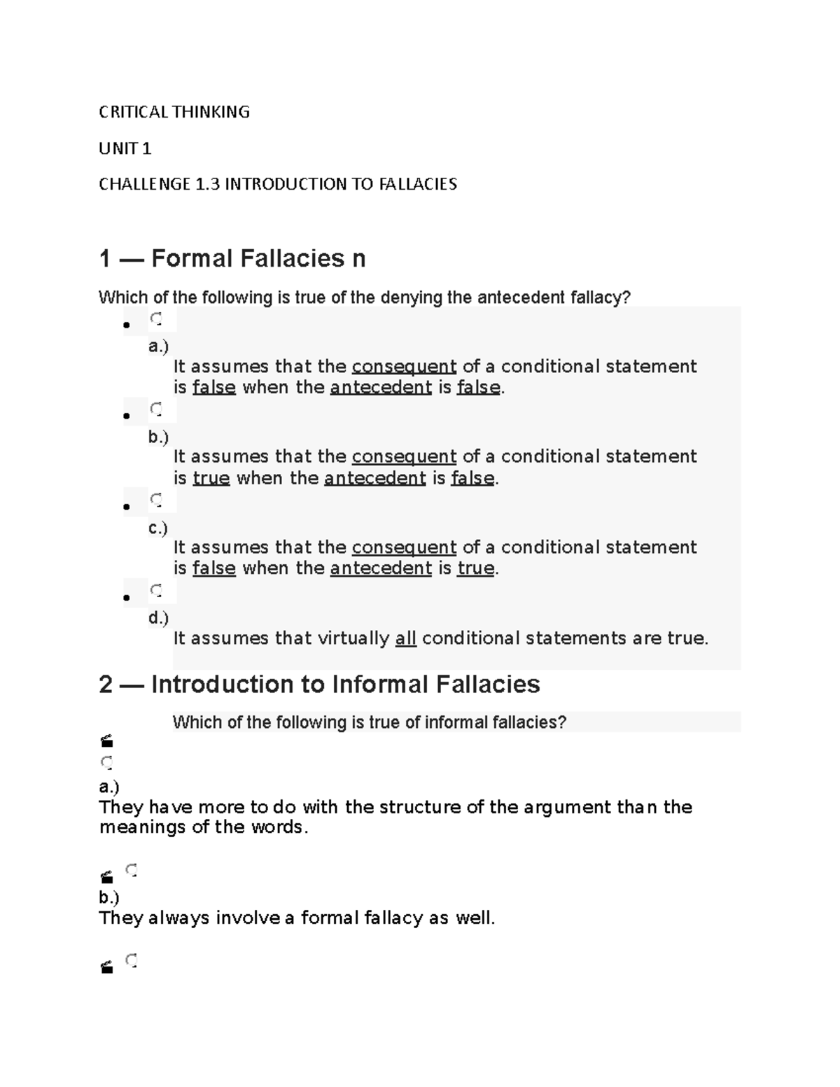 UNIT 1 Challenge 1 - SOPHIA LEARNING - CRITICAL THINKING UNIT 1 ...