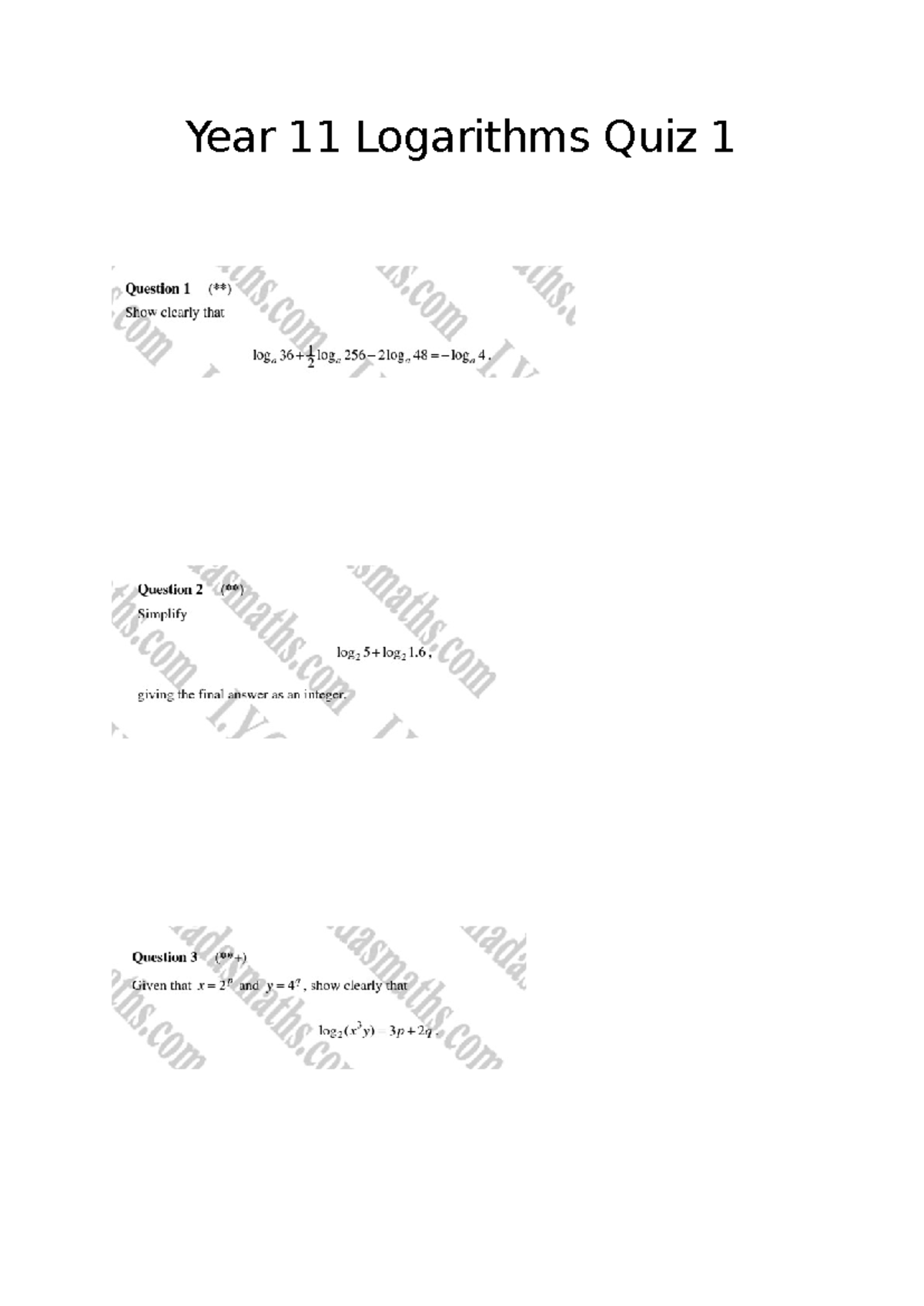 Logarithms Material - Year 11 Logarithms Quiz - Studocu