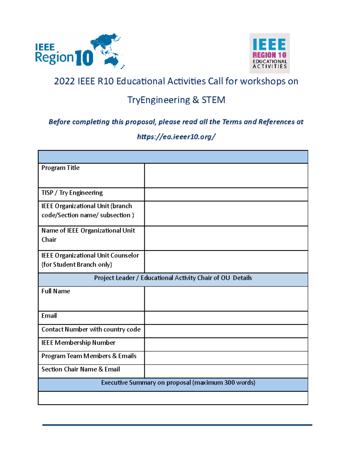 Template for 2022 R10 EA Call for Try Engineering Workshop 2 - 2022 ...