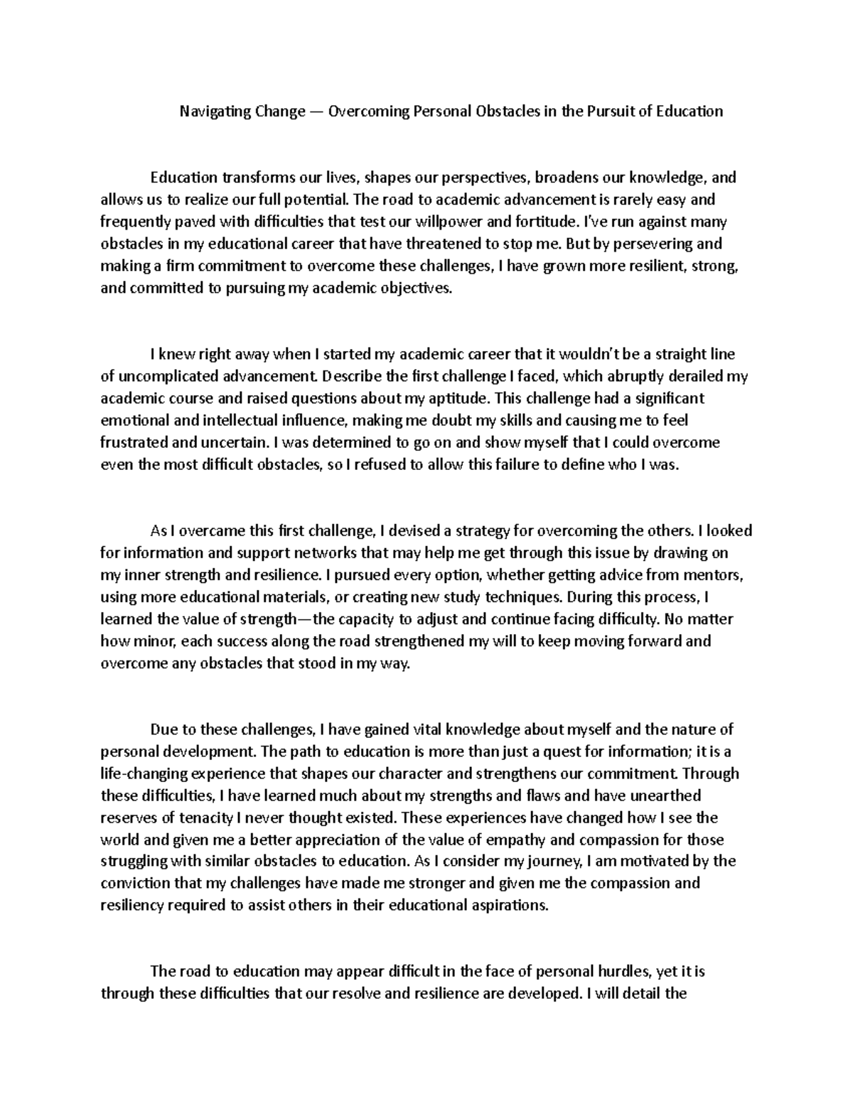 Navigating Change — Overcoming Personal Obstacles in Pursuit of ...