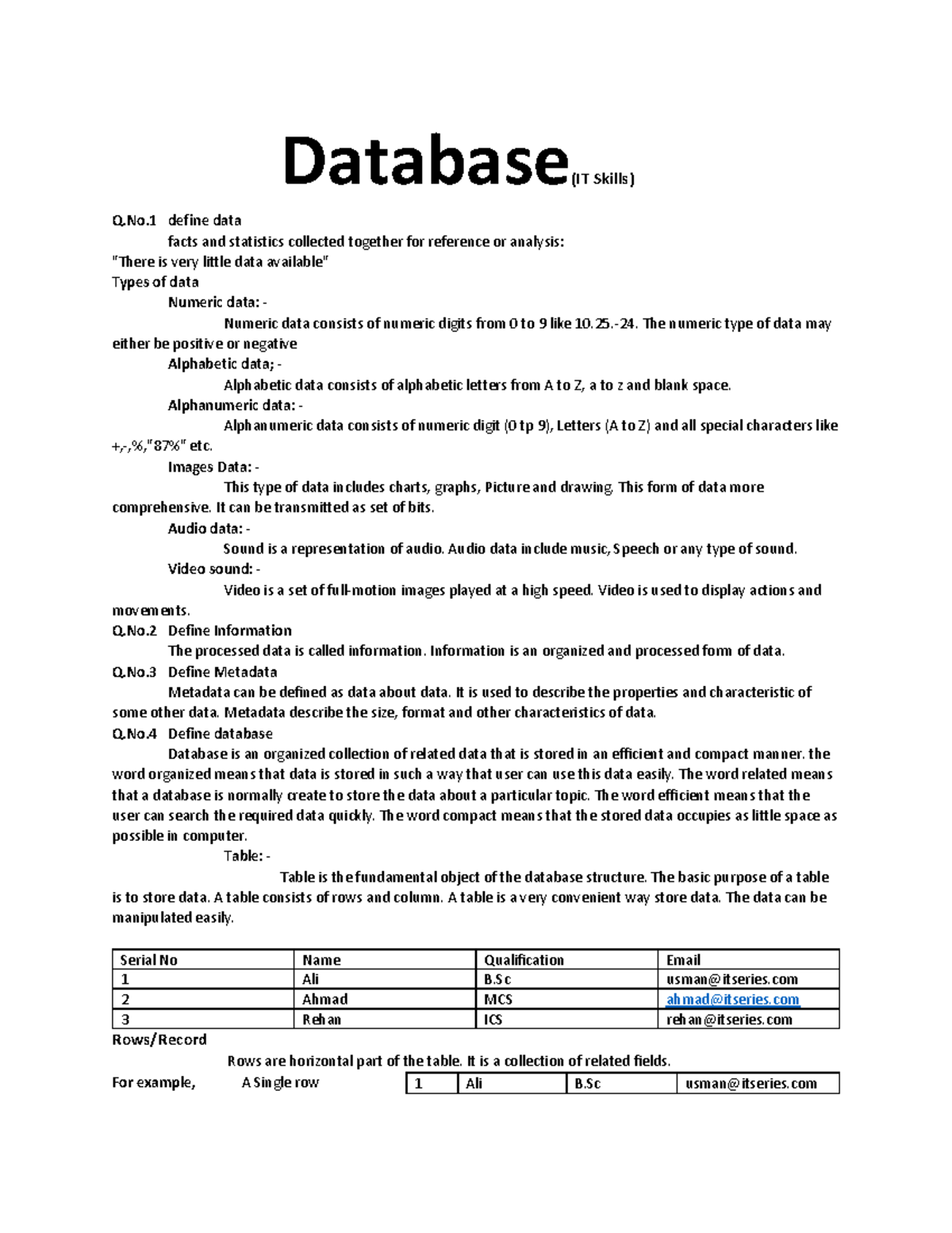 Database(IT Skills) - All Notes IT skill ADP 1st - Database(IT Skills ...