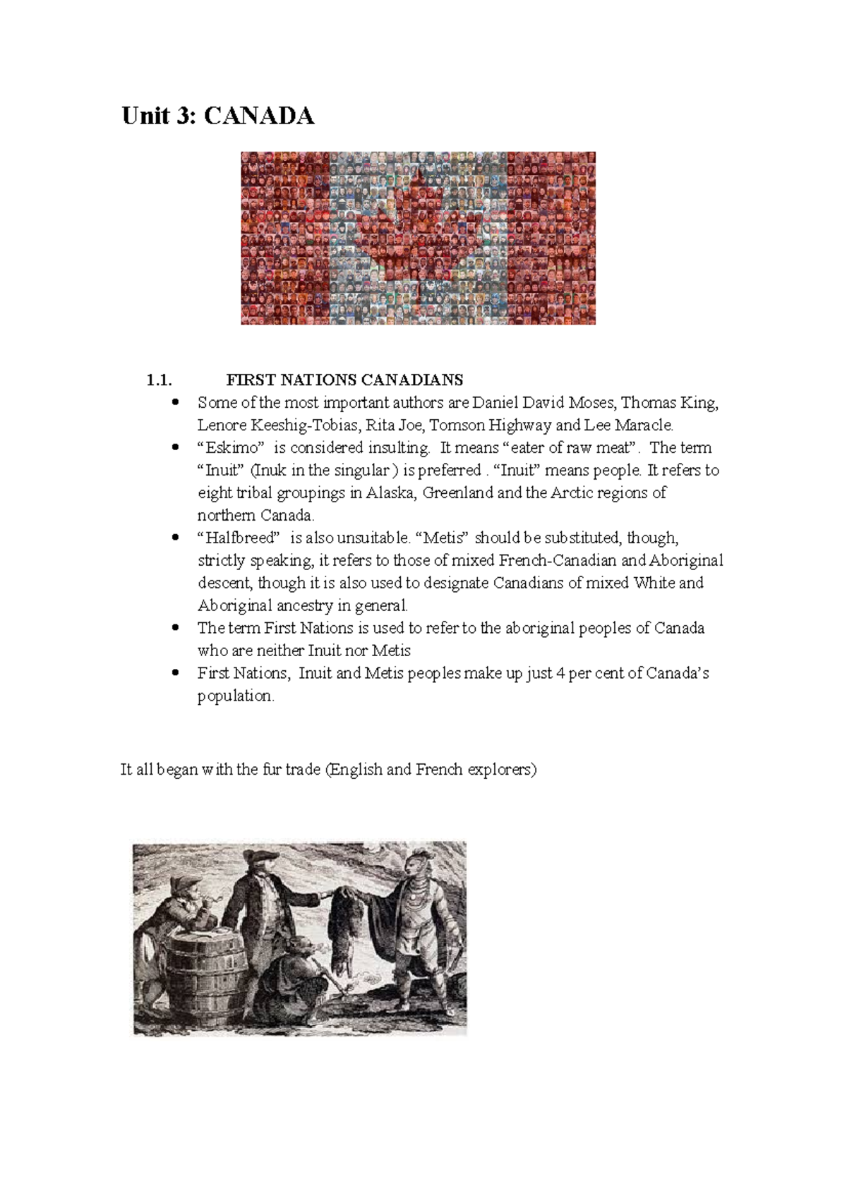 Culturas y literaturas de habla inglesa - Canadá - Unit 3: CANADA 1 ...